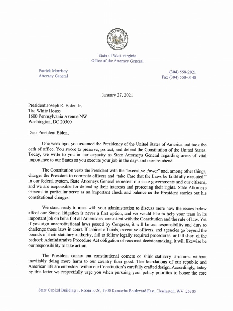 2021.01.27 Letter - President Biden | PDF