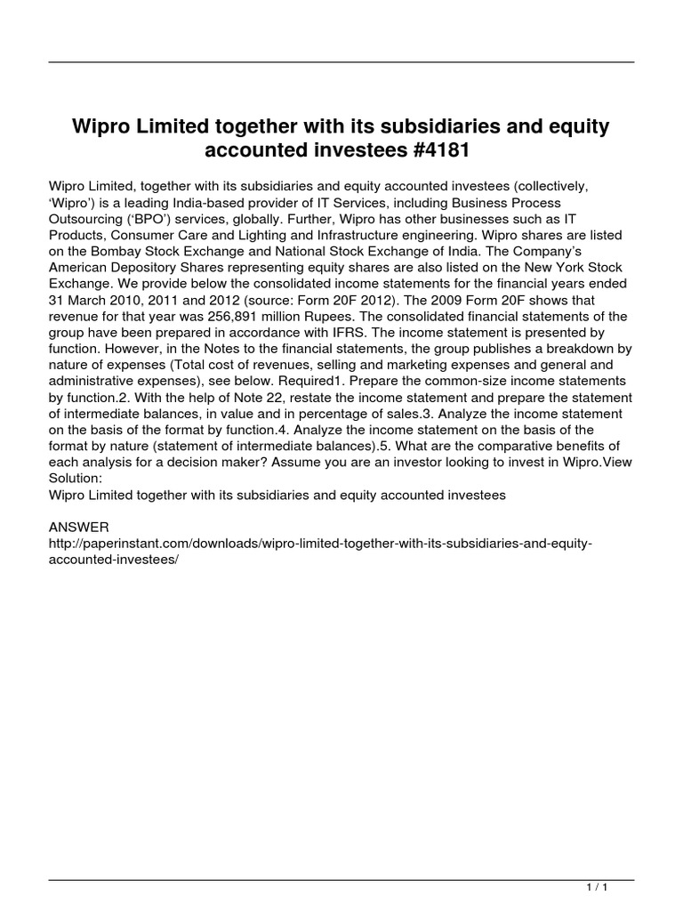 Wipro Limited Financial Analysis Guide | PDF | Income Statement | Stocks