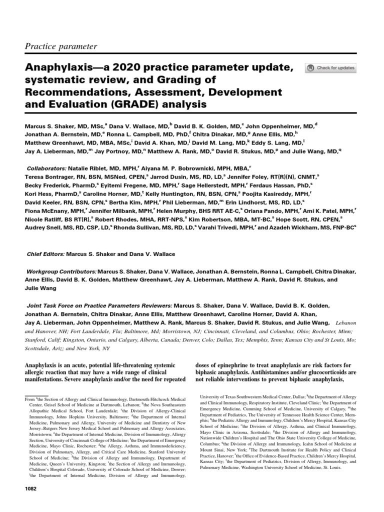 Anaphylaxis-A 2020 Practice Parameter Update | PDF | Allergy | Health ...