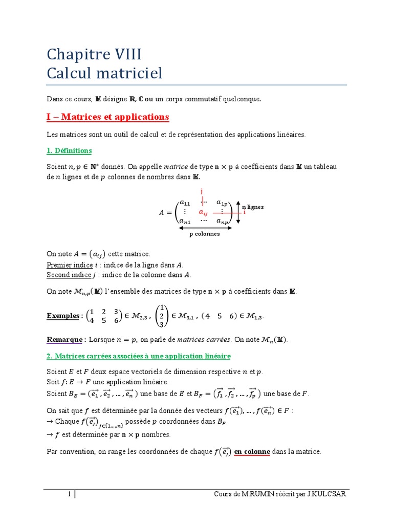 8-Calcul Matriciel | PDF | Base (algèbre linéaire) | Matrice ...