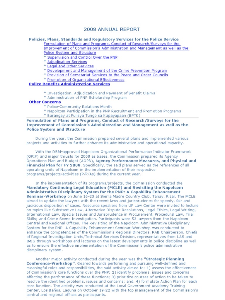 PNP Annual Report 2008 Overview | PDF | Test (Assessment) | Police
