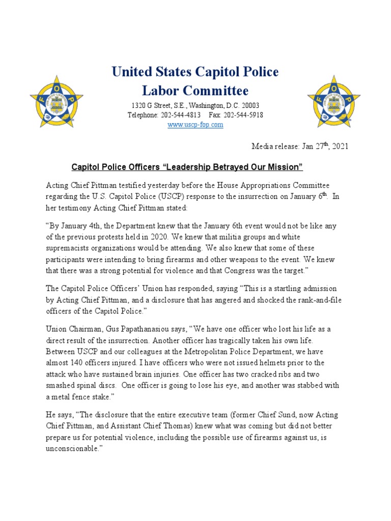Read U.S. Capitol Police Labor Committee Statement | PDF | Government ...