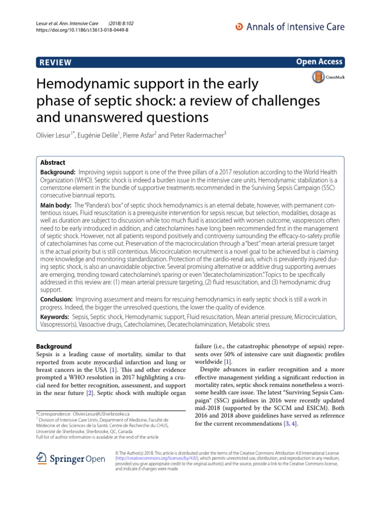 Hemodynamic Support in The Early Phase of Septic Shock | PDF | Sepsis ...