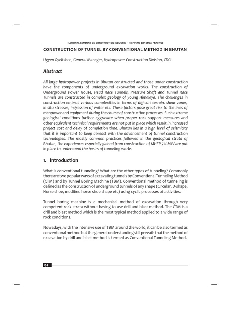Conventional Tunneling in Bhutan's Hydropower Projects | PDF | Tunnel ...