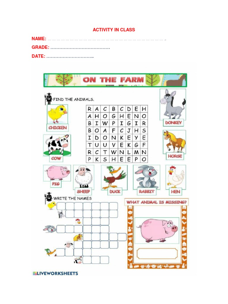 Activity in Class Farm Animals Cuarto Grado | PDF | Sports & Recreation ...