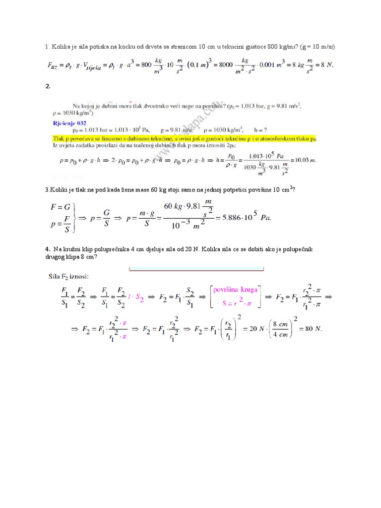 Zadaci Za Vježbu Fluidi | PDF