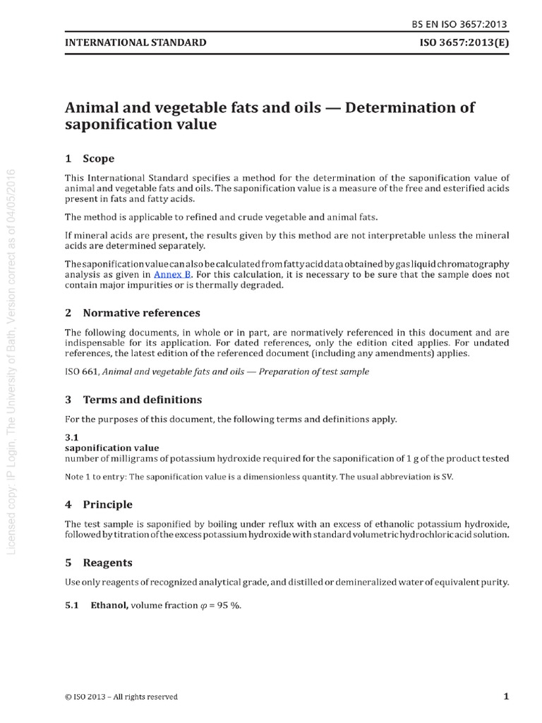2.06 ISO 3657 2013 Saponification Value | PDF | Chemistry | Analytical ...