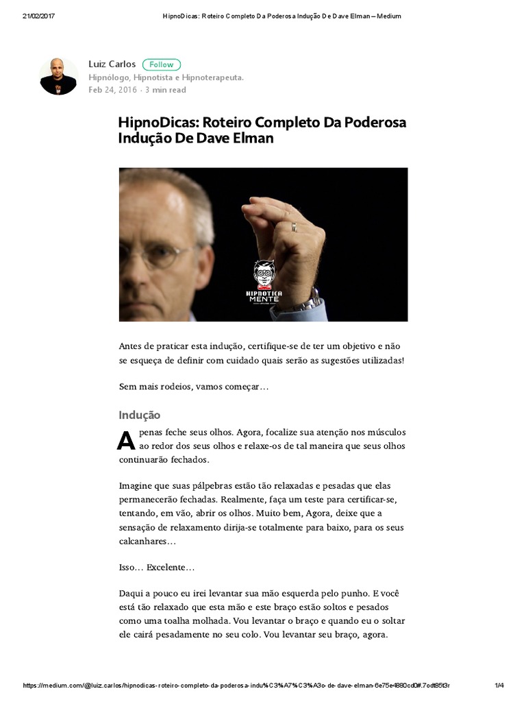 HipnoDicas - Roteiro Completo Da Poderosa Indução de Dave Elman ...