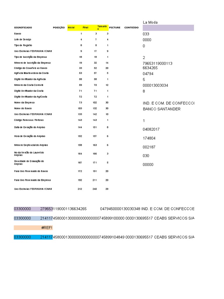 Check Arquivo Santander - Cobrança CNAB 240 (Completo) | PDF