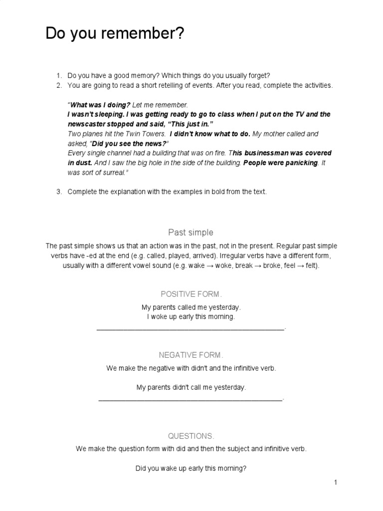 Memory Worksheet | PDF | Memory | Languages