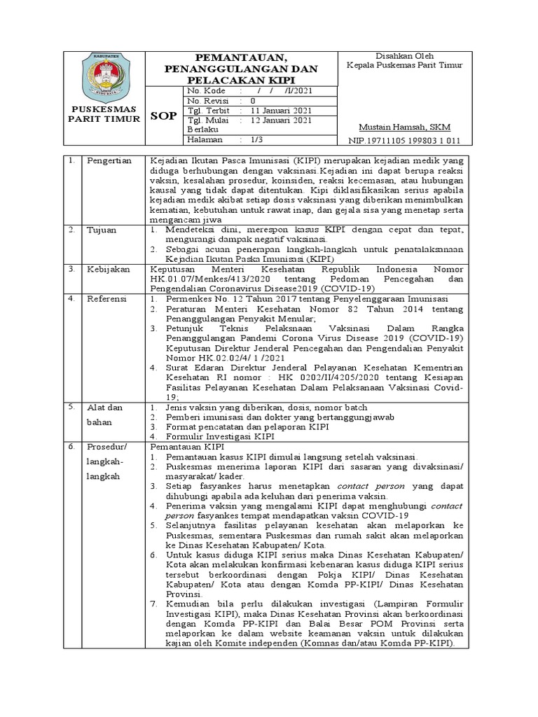 SOP Pemantauan Dan Penanggulangan KIPI PST | PDF