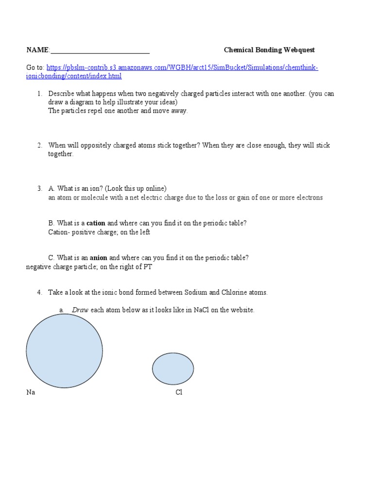 Chemical - Bonding - Webquest | PDF | Ion | Ionic Bonding