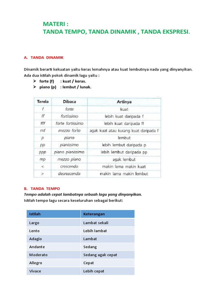 Tanda Tempo, Dinamika, dan Ekspresi Musik | PDF | Seni & Disiplin ...