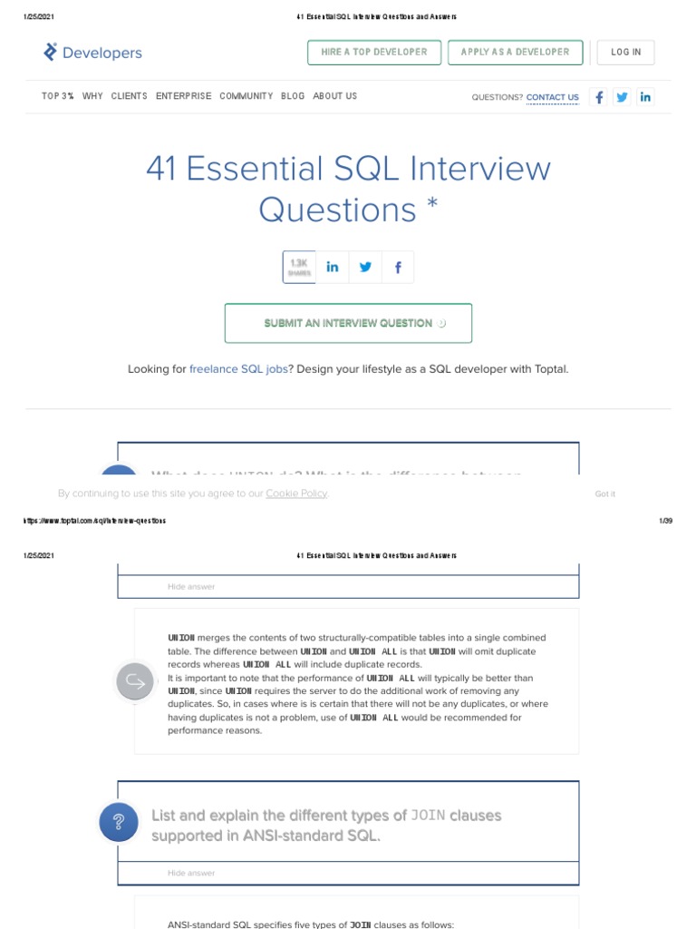 41 Essential SQL Interview Questions and Answers | PDF | Database Transaction | Information ...