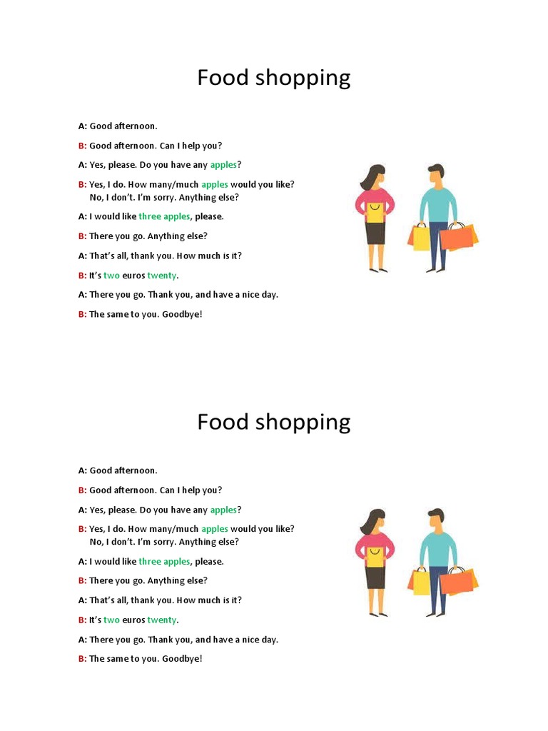 Food Shopping Dialogue | PDF | Cooking, Food & Wine | Art