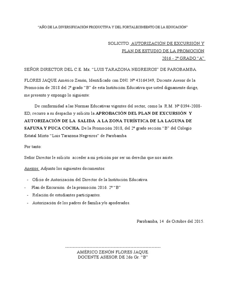 Solicitud de Excursión | PDF