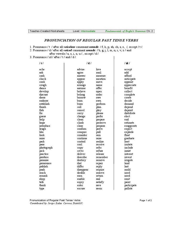 PRONUNCIATION Past Tense VERBS and Past Participle | PDF | Cognitive ...