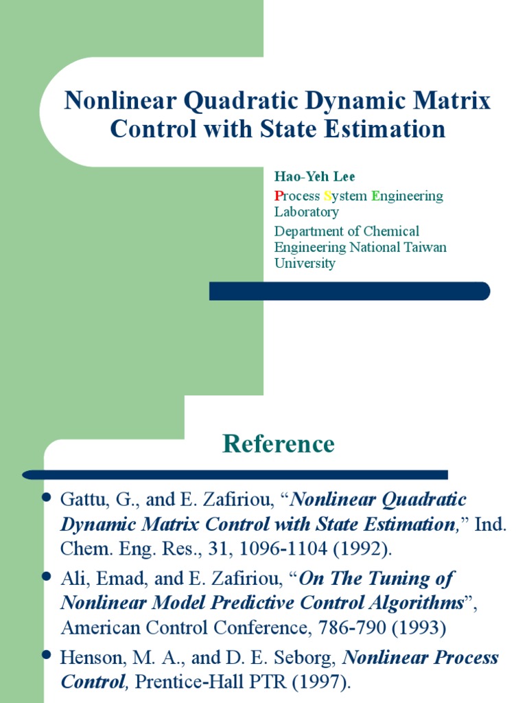 Nonlinear Quadratic Dynamic Matrix Control With State Estimation Pdf Kalman Filter Analysis