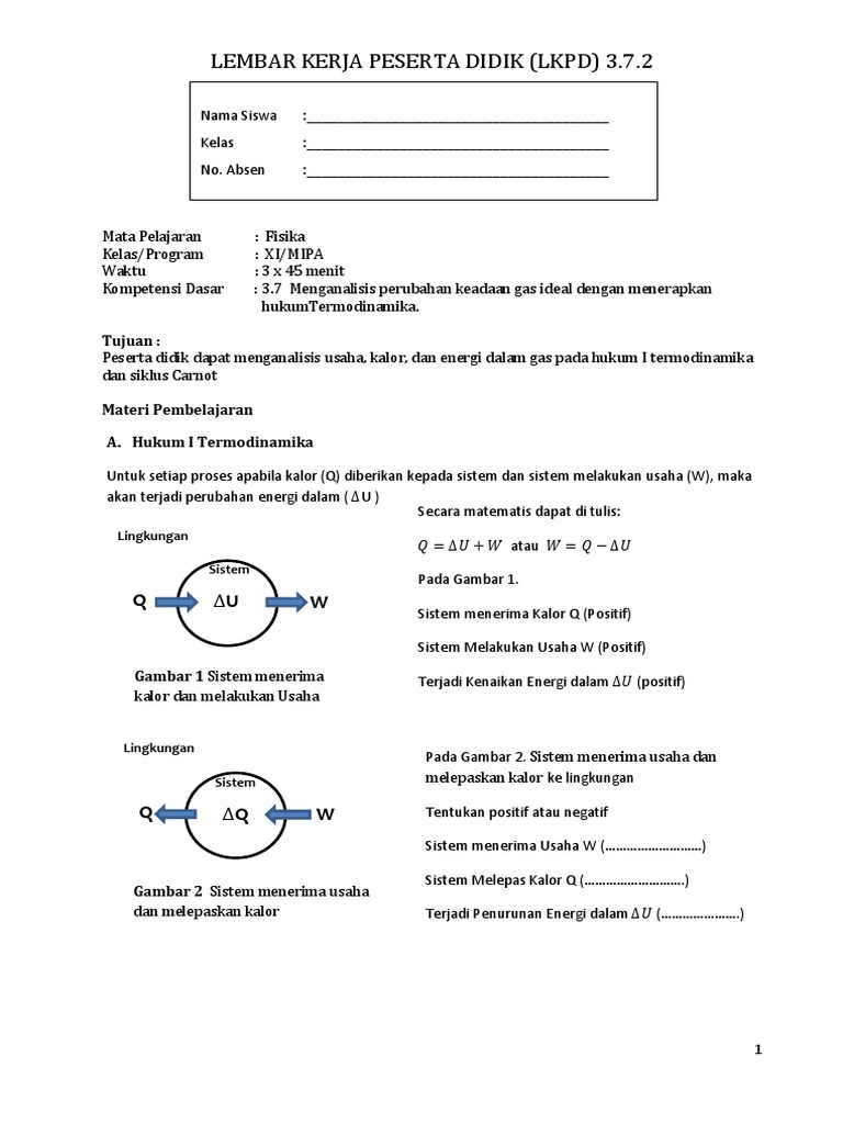 Lembar Kerja Termodinamika Kelas 11 | PDF