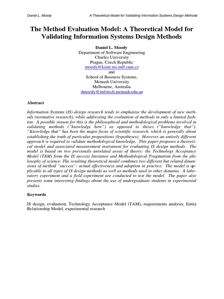 The Method Evaluation Model-Moody | PDF | Experiment | Validity (Statistics)