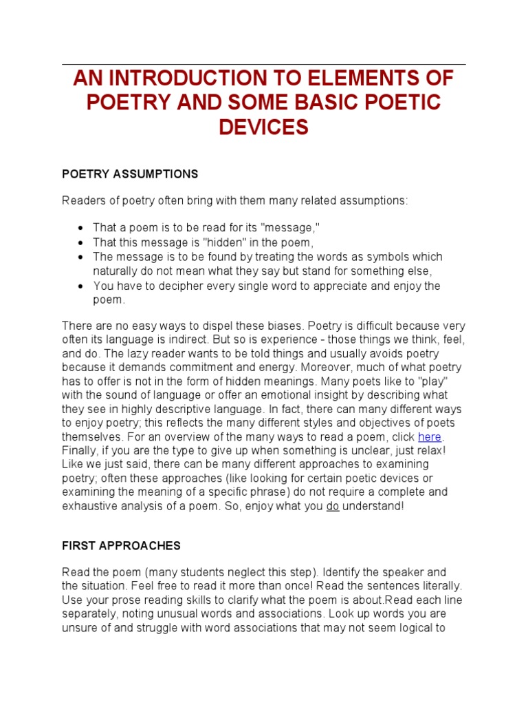 Introduction to Poetry Elements | PDF