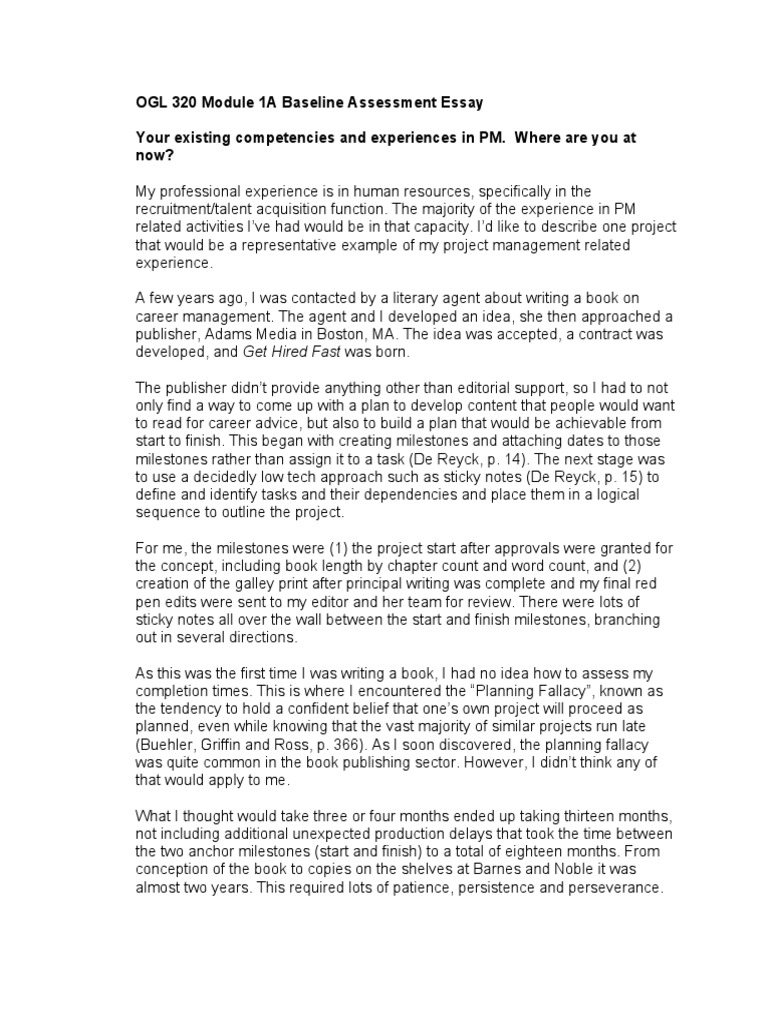 Ogl 481 Ogl 320 Module 1a Baseline Assessment Essay | PDF | Experience ...