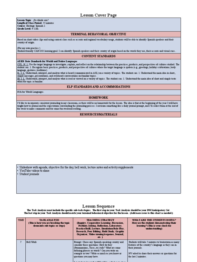 Updated Lesson Plan 2 | PDF | Accent (Sociolinguistics) | Spanish Language