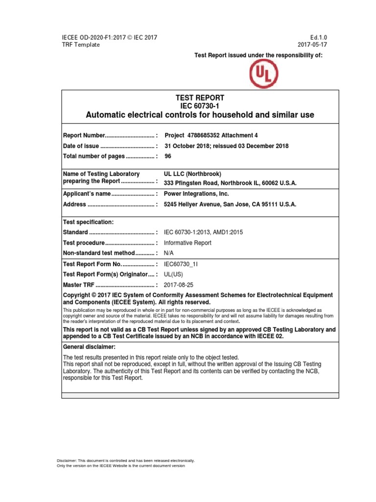 UL Informative Report IEC60730-1 BridgeSwitch | PDF | Electric Motor ...