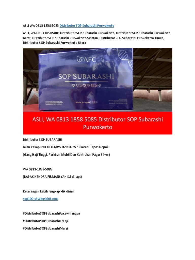 ASLI WA 0813 1858 5085 Distributor SOP Subarashi Purwokerto | PDF