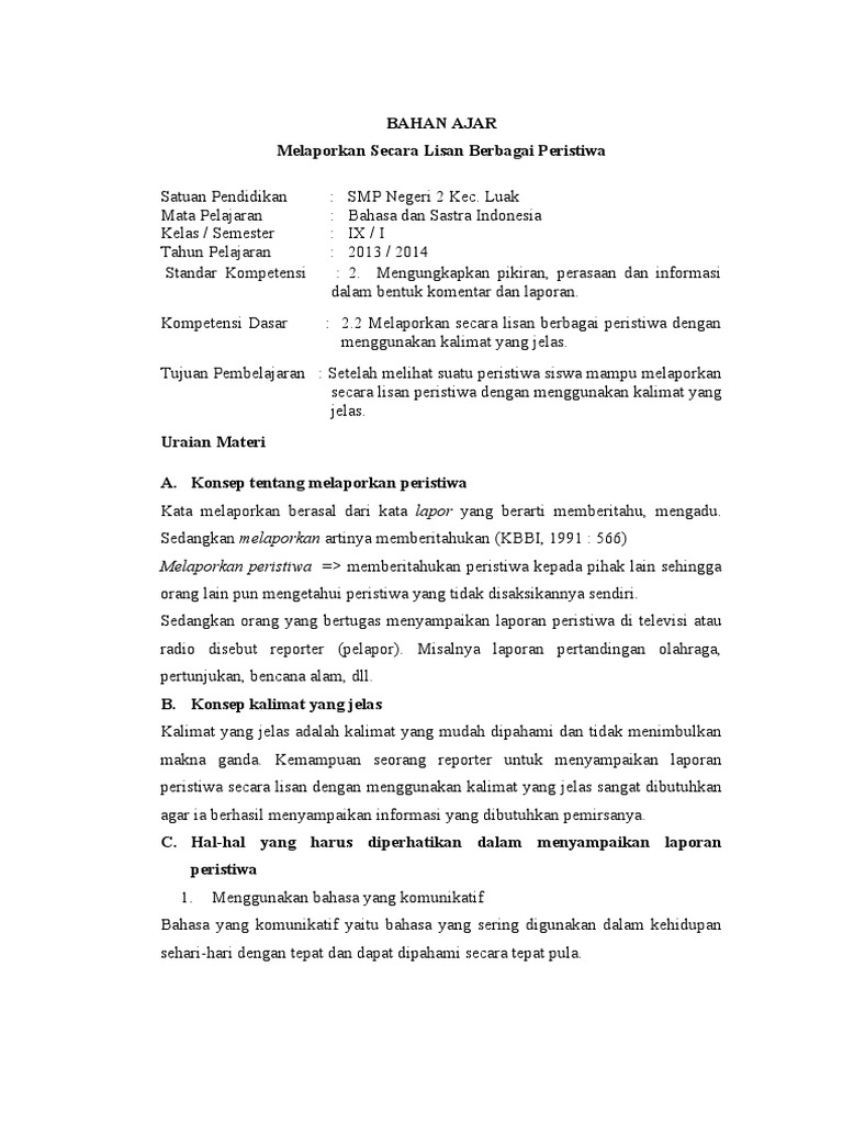 Melaporkan Peristiwa Secara Lisan | PDF | Politik | Seni & Disiplin Bahasa