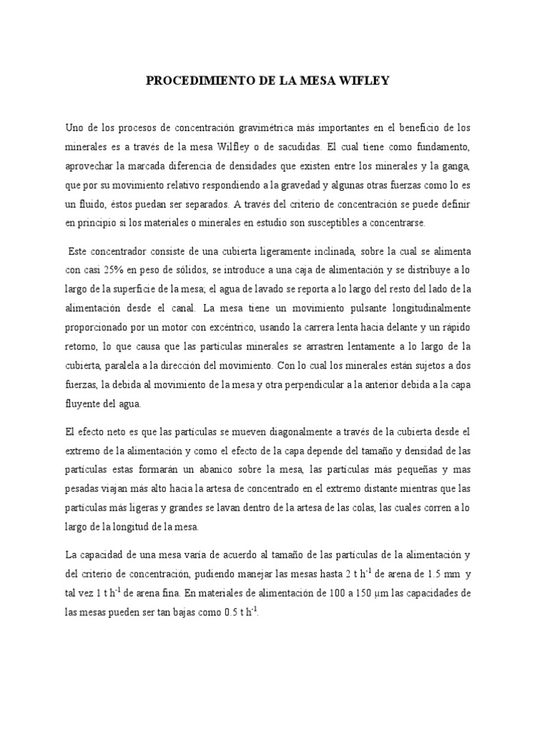 Procedimiento de La Mesa Wifley 3 | PDF | Minerales | Agua