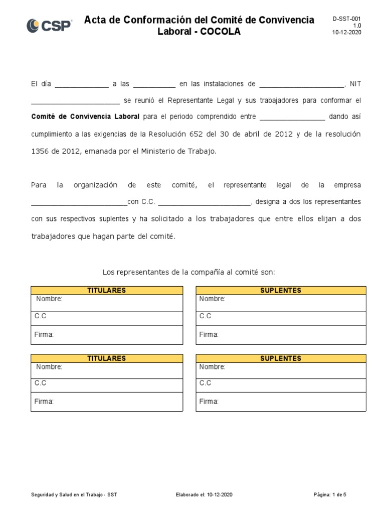 Acta Conformación Del Comité de Convivencia Laboral - COCOLA | PDF | Empresas | Gobierno