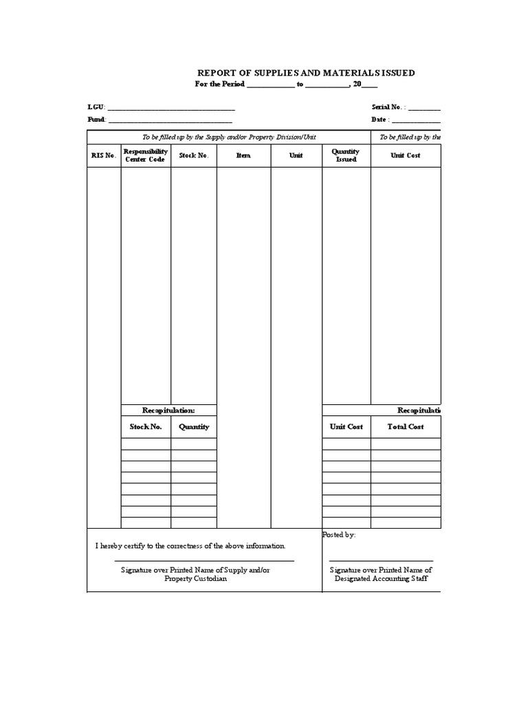 Supplies and Materials Issued Report | PDF | Finance & Money Management