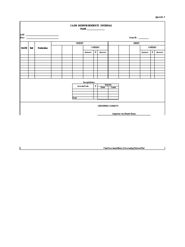 Cash Disbursement Journal Template | PDF
