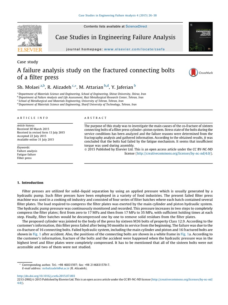 Bolt Fracture Analysis in Filter Press | PDF | Fracture | Fatigue ...