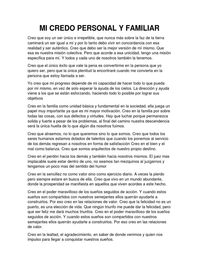 Mi Credo Personal y Familiar | PDF | Felicidad | Religión y creencia