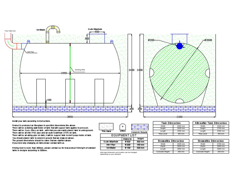 Septic Tank Dimensions and Installation Guide | PDF | Length | Pipe ...