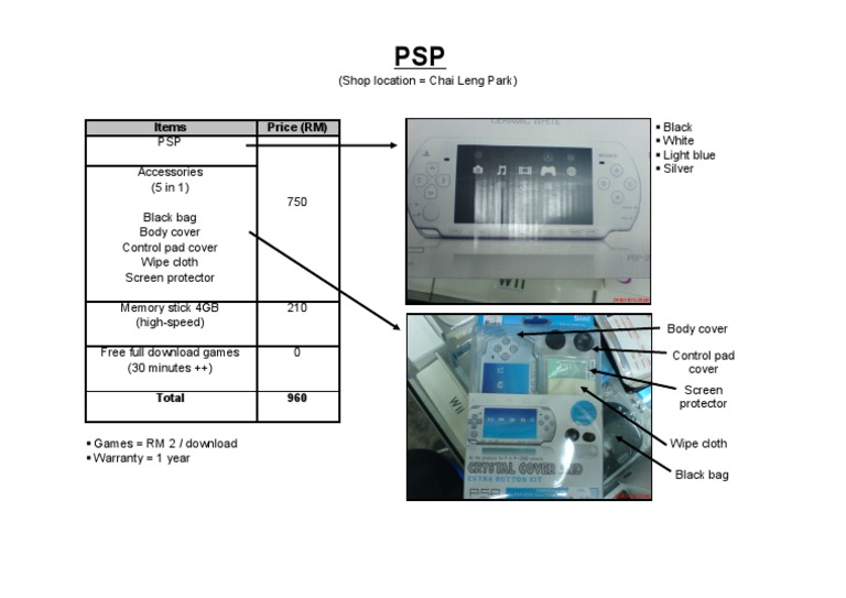 PSP Accessories Pricing and Details | PDF