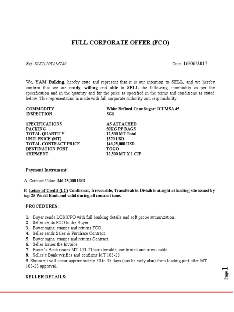Full Corporate Offer Fco | PDF | Letter Of Credit | Business