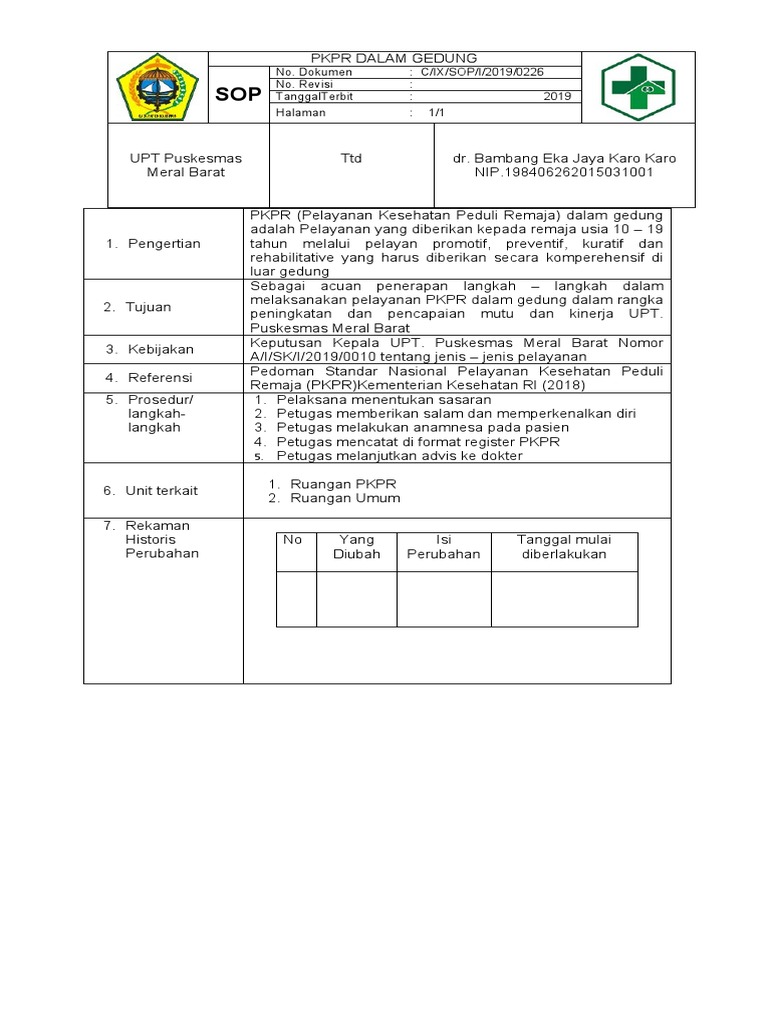 SOP Pelayanan Kesehatan Remaja PKPR | PDF