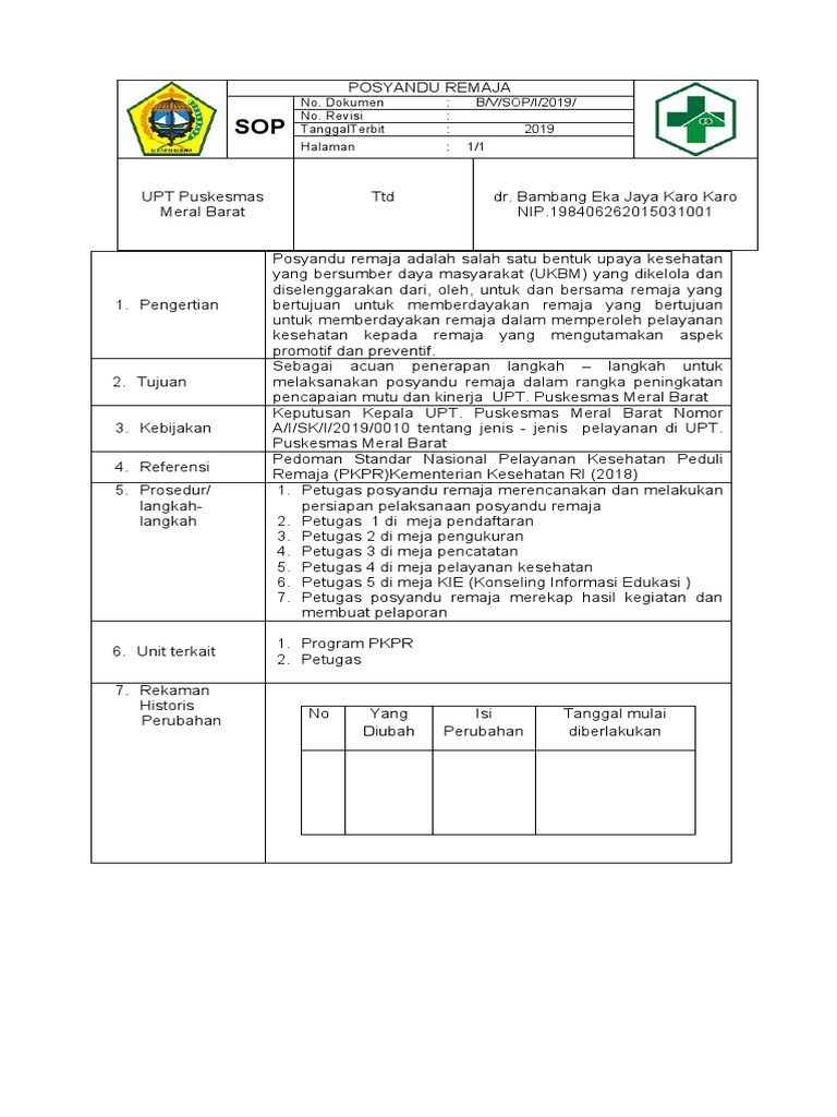 SOP Posyandu Remaja 2019 | PDF