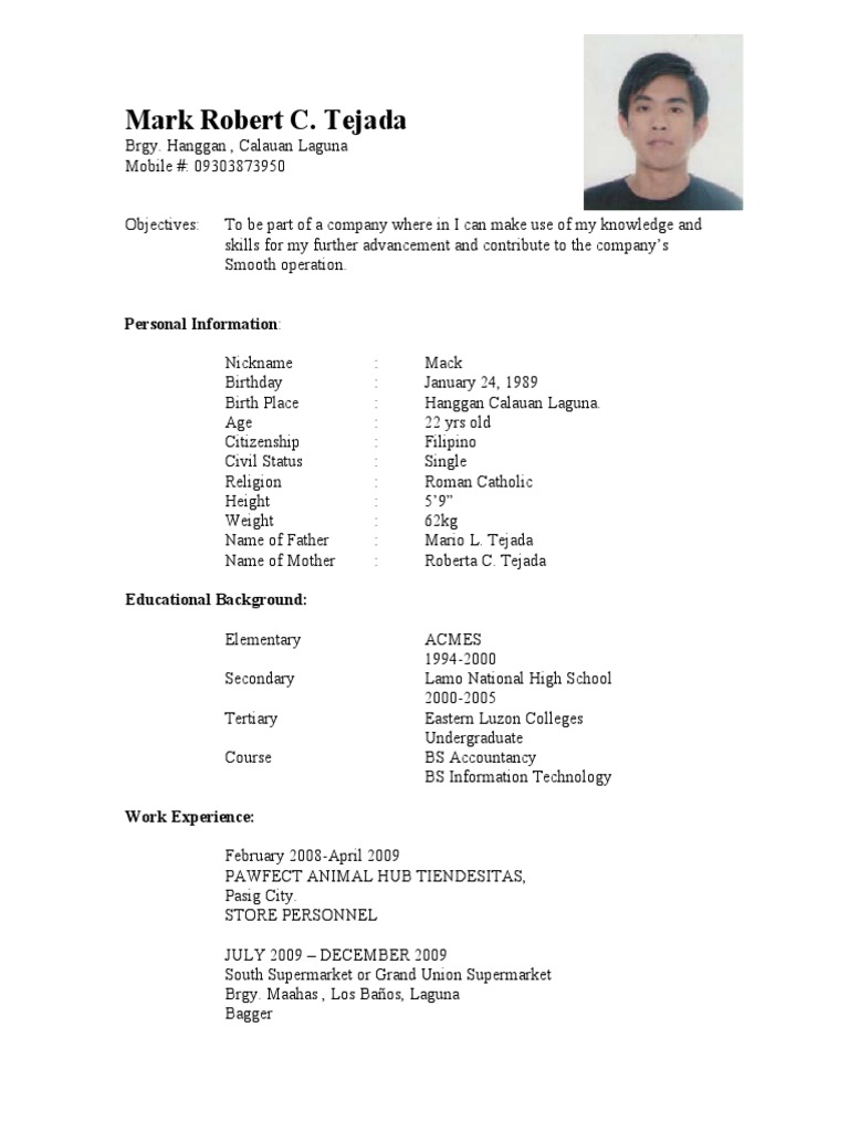 Resume of Mark Robert C. Tejada | PDF