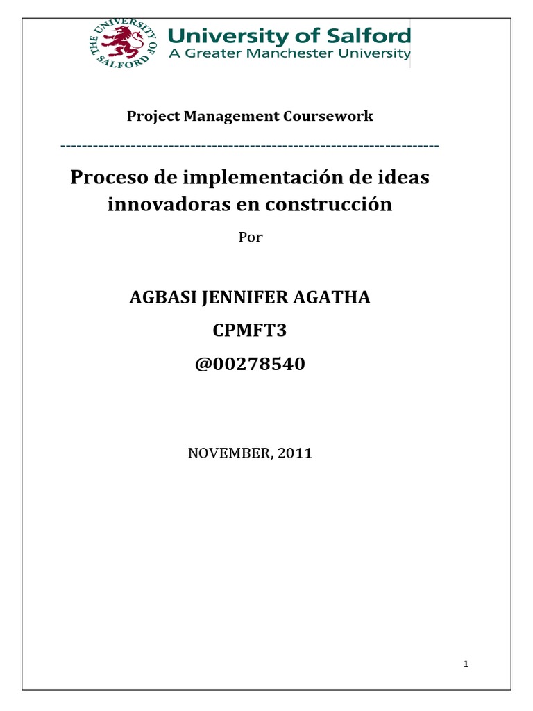 Project Management Coursework | PDF | Innovación | Planificación