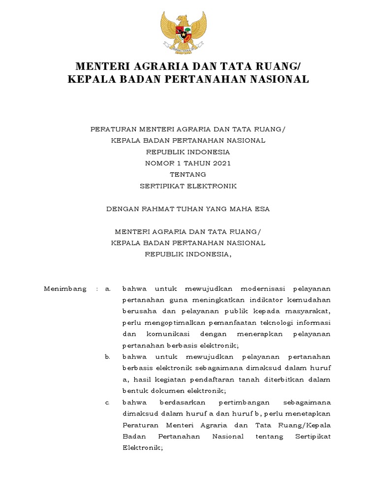 1.permen ATR BPN No 1 Tahun 2021 Upload | PDF