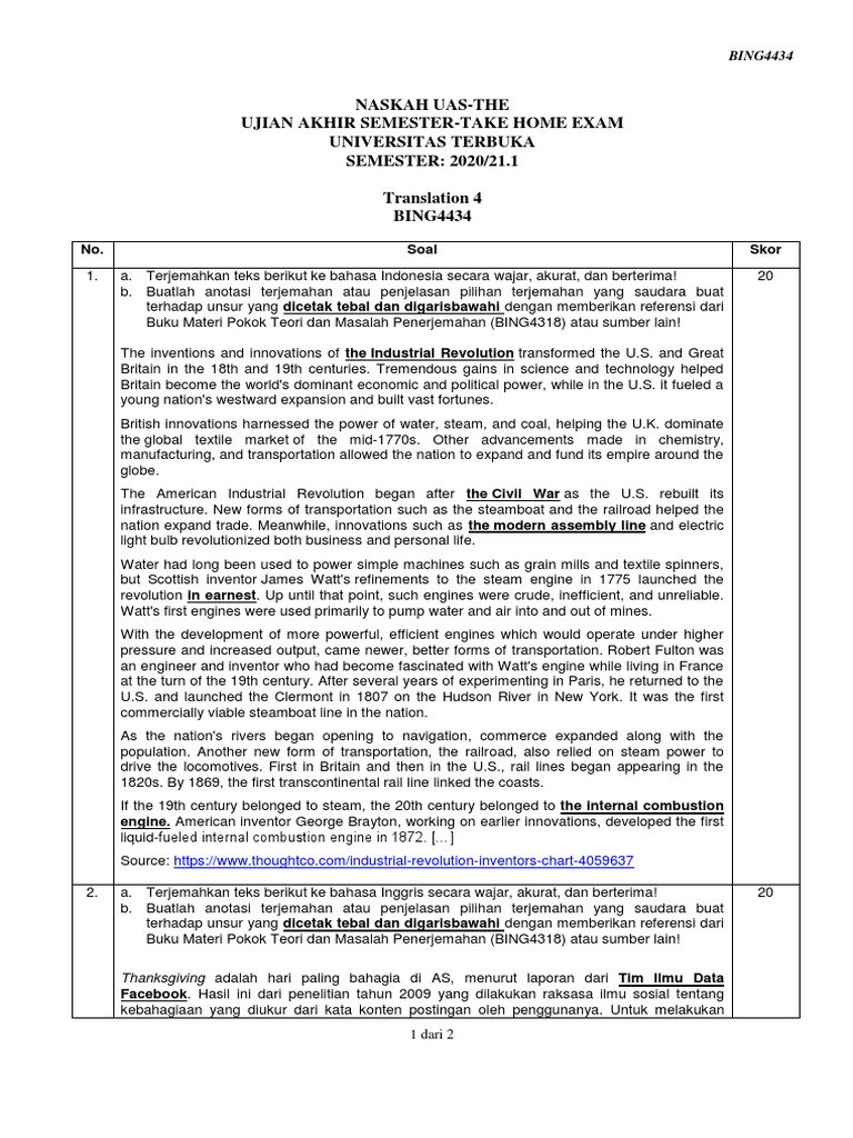 Naskah Uas-The Ujian Akhir Semester-Take Home Exam Universitas Terbuka SEMESTER: 2020/21.1 ...
