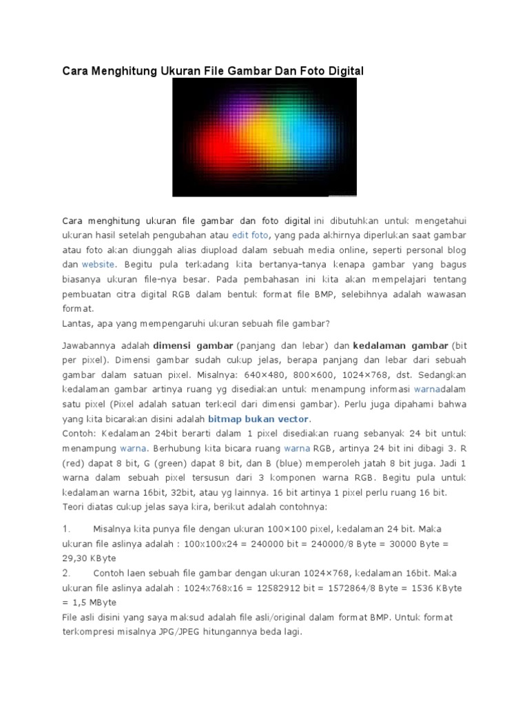 Cara Menghitung Ukuran File Gambar Dan Foto Digital | PDF