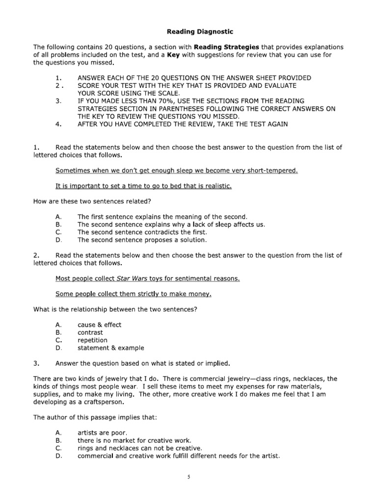 4.diagnostic Test Reading Comprehension. | PDF