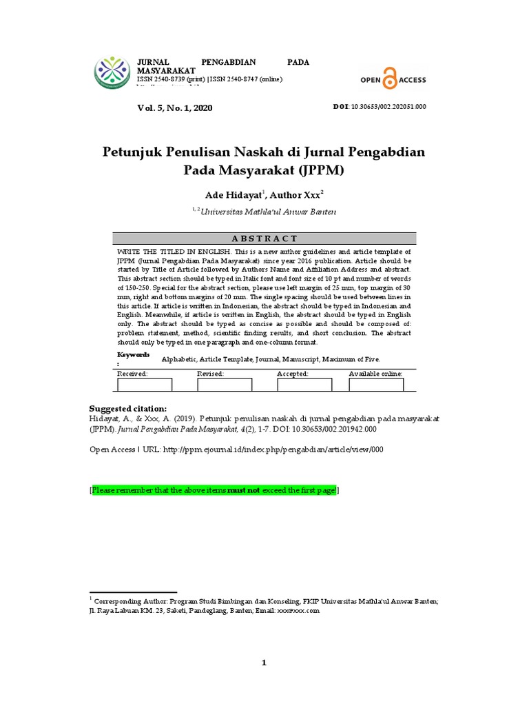Petunjuk Penulisan Naskah Di Jurnal Pengabdian Pada Masyarakat (JPPM) | PDF | Written ...