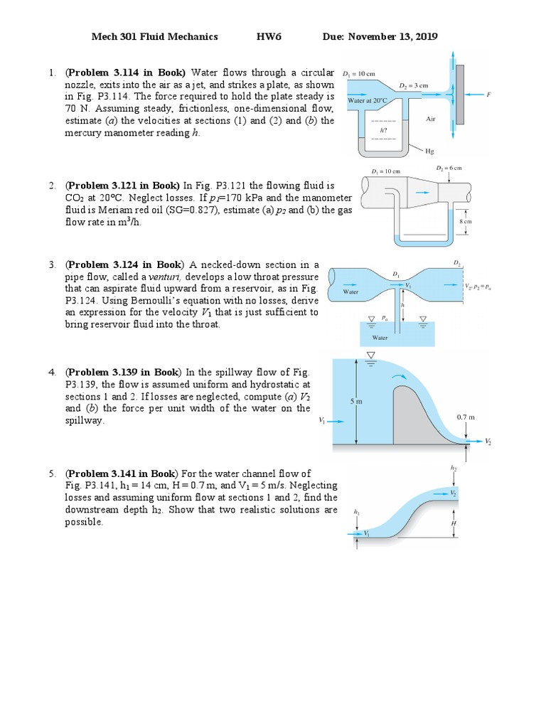 Mech 301 Fluid Mechanics HW6 Due: November 13, 2019 | PDF