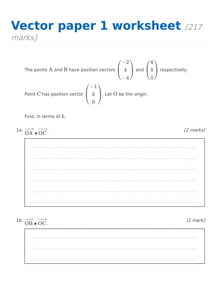 Vector Paper 1 Worksheet | PDF | Line (Geometry) | Plane (Geometry)